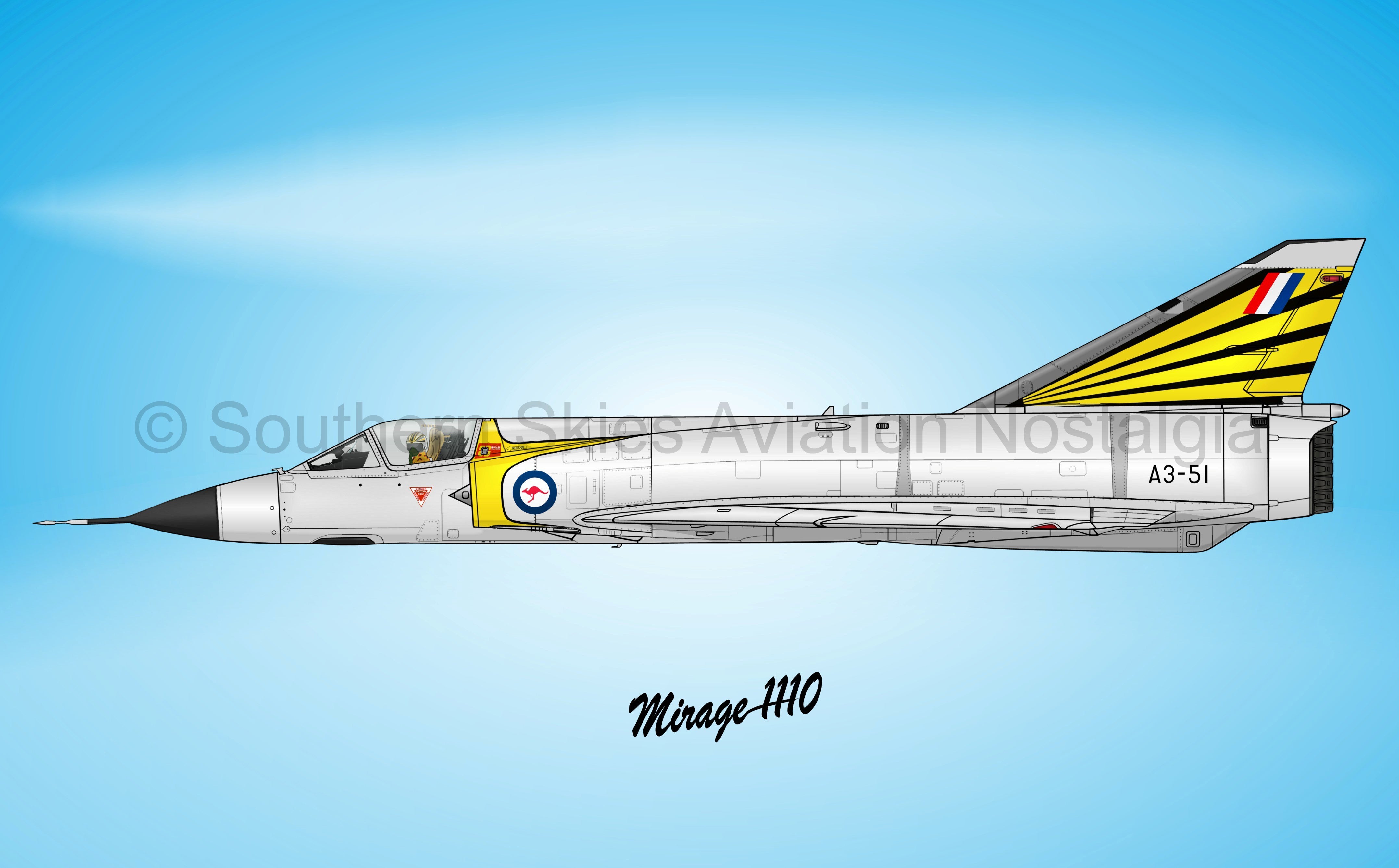 RAAF 2OCU Mirage IIIO (F/A) A3-51 20cm side profile sticker. – Southern ...
