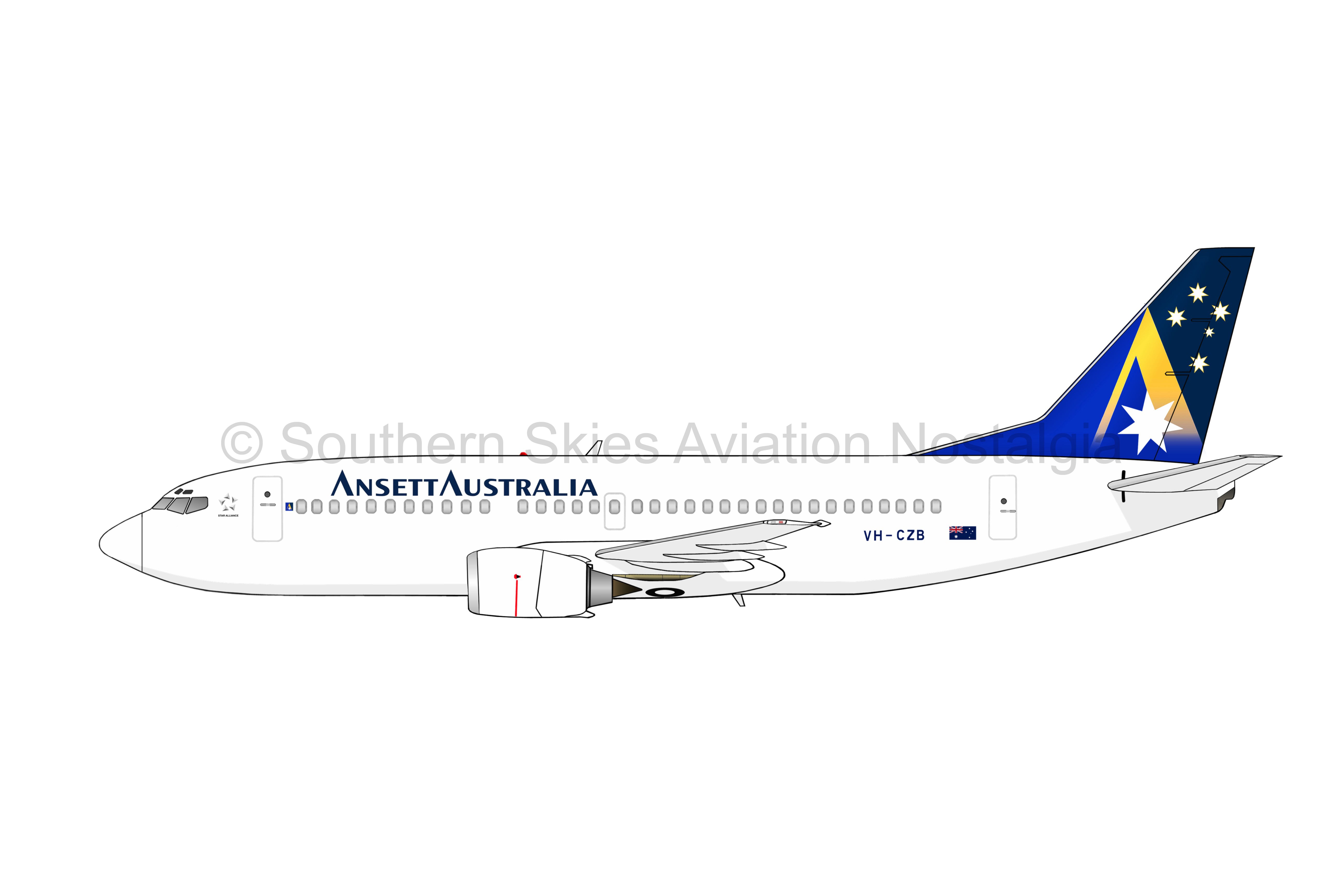 Ansett Australia Starmark final livery Boeing 737-377 VH-CZB PVC side ...