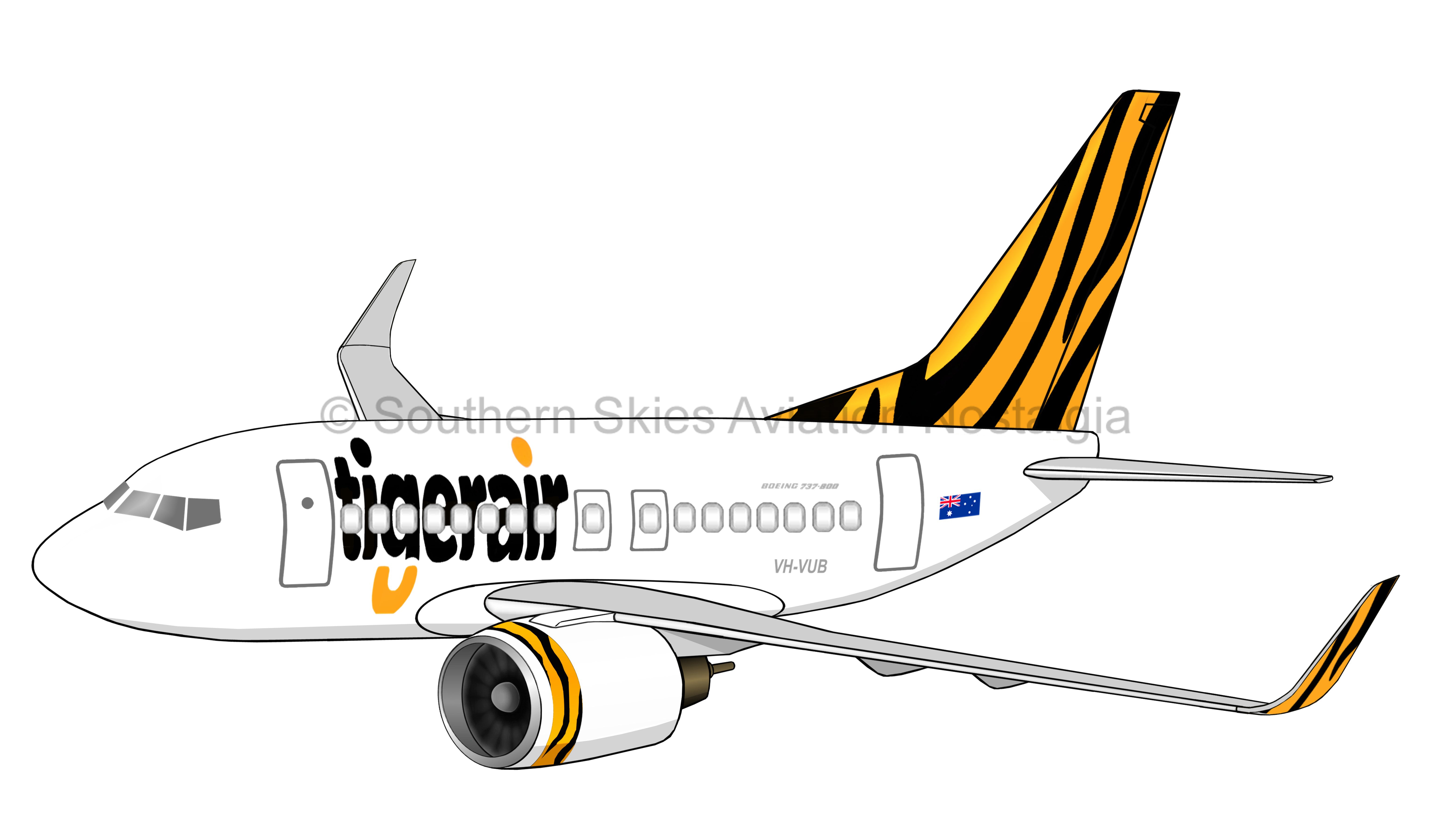 Tiger Airways Boeing 737-800 VH-VUB 14cm caricature sticker. – Southern ...