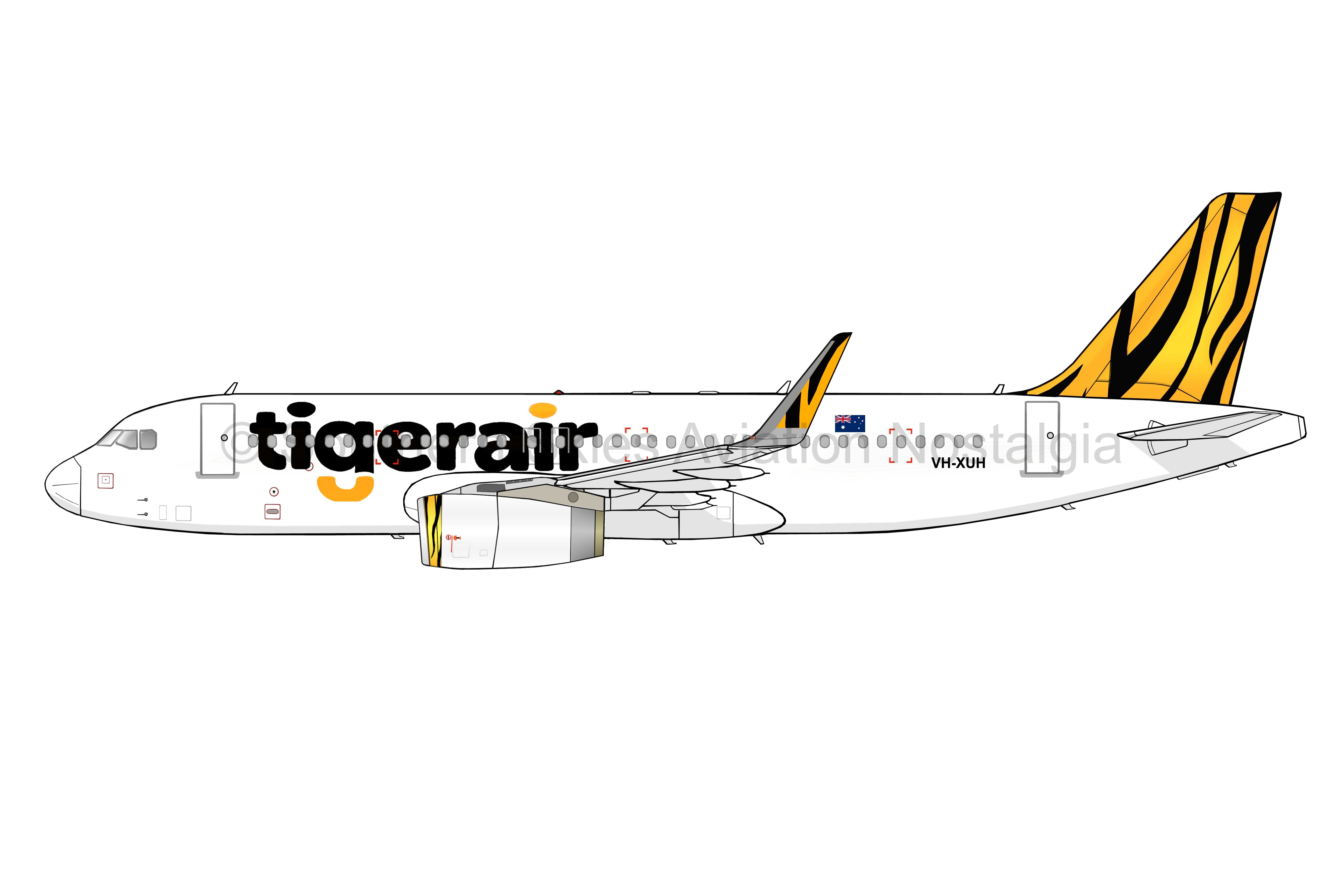 Tigerair Airbus A320 VH-XUH 20cm side profile sticker. – Southern Skies ...