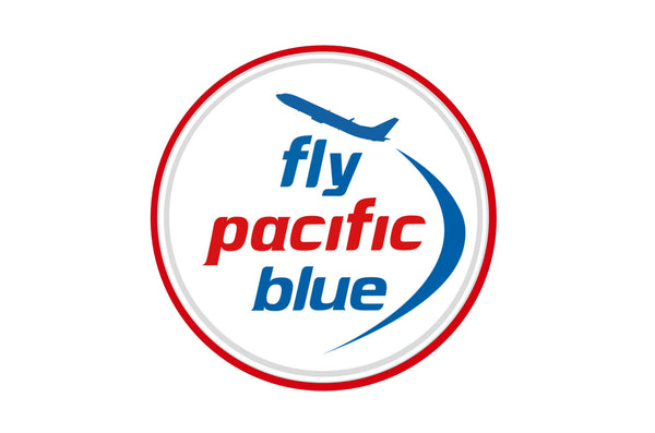 Pacific Blue logo 9cm round sticker. – Southern Skies Aviation Nostalgia